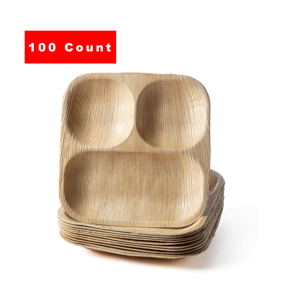 Tree Choice 9" Square 3 Compartment Leaf Plates (100 count)